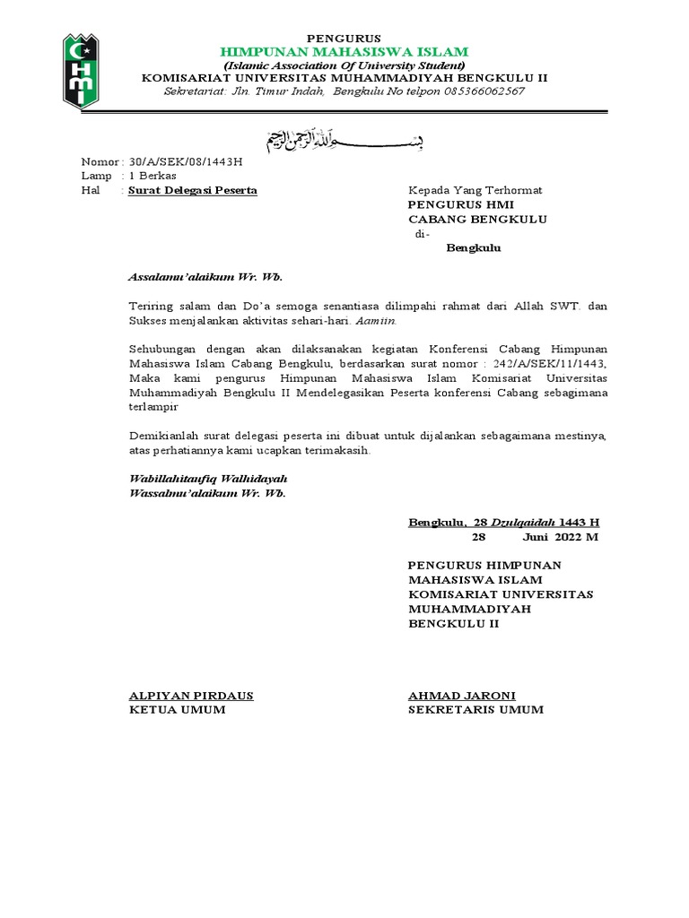 Surat Delegasi Peserta | PDF