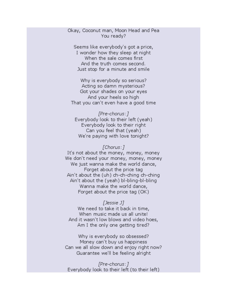 Price Tag Lyrics | Download Free PDF | Songs | Recorded Music
