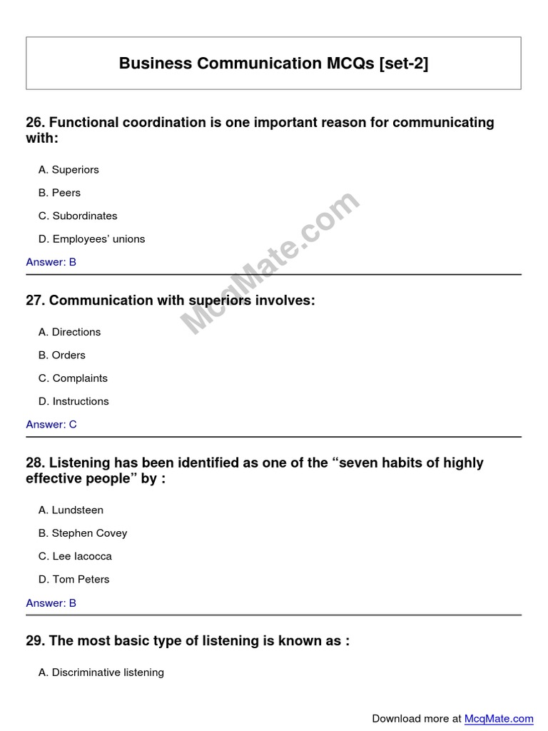 Business-Communication Solved MCQs (Set-2) | PDF | Communication ...