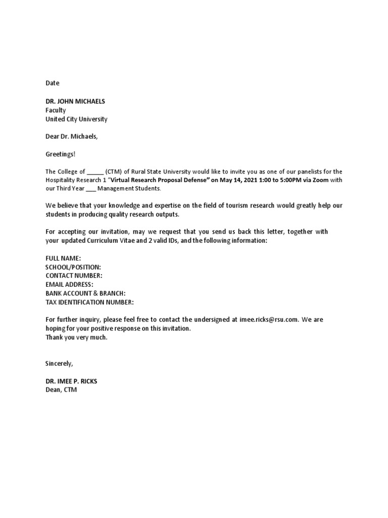 Sample Request Letter For Panelist | PDF