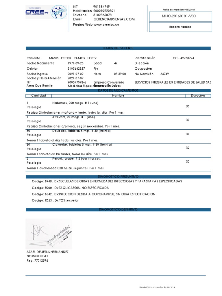 MHC-20160101-V03: Fecha de Impresion09/07/2021 | PDF | Salud pública ...