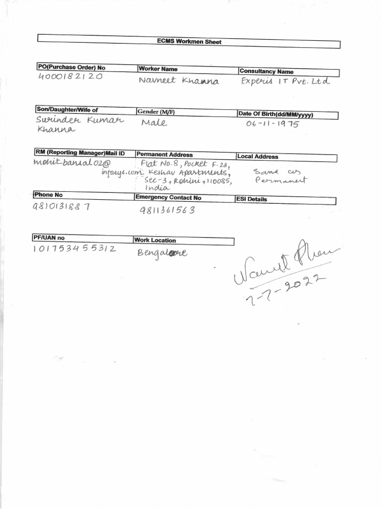 Ecims Worker Sheet | PDF