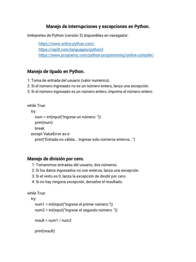 Manejo de Interrupciones y Excepciones en Python | PDF | Python ...
