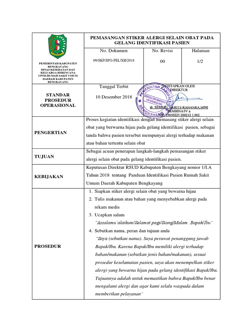 TTD Spo Pemasangan Stiker Alergi Selain Obat Pada Gelang Identifikasi ...