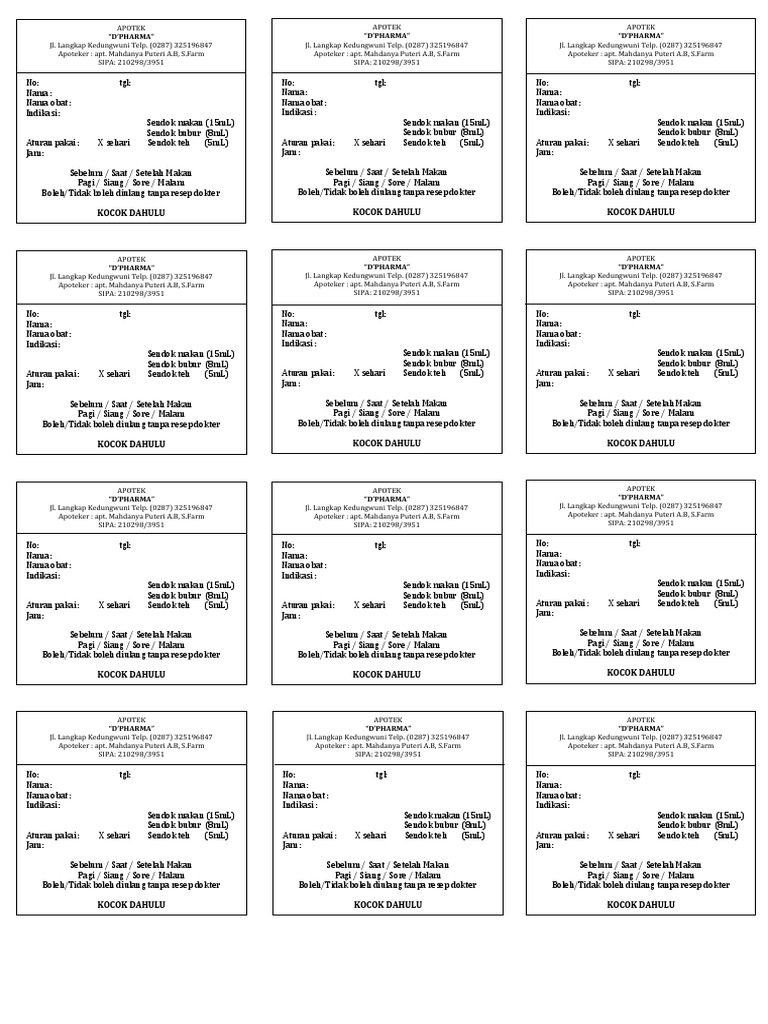 Contoh Etiket Sirup | PDF