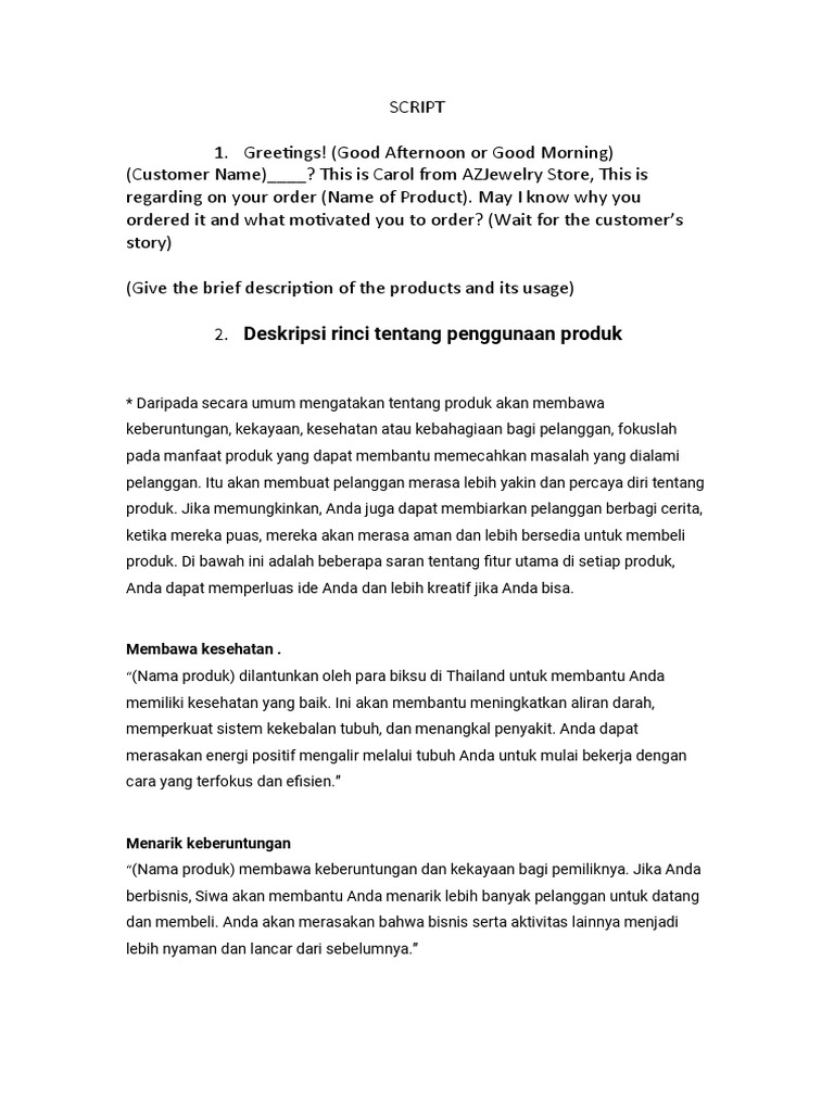Sales Call Script Tagalog and Enlish | PDF | Karier & Perkembangan ...