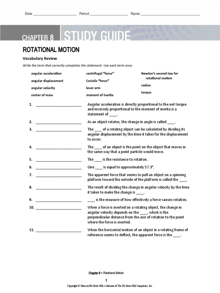 Study Guide Rotational Motion Teacher Editable | PDF | Force | Rotation Around A Fixed Axis