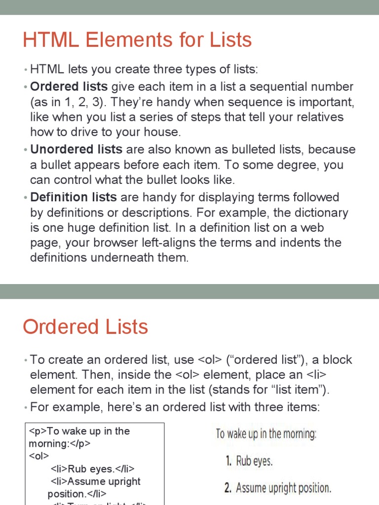 HTML Elements For Lists | PDF | Html Element | Html HTML Elements For Lists | PDF | Html Element | Html
