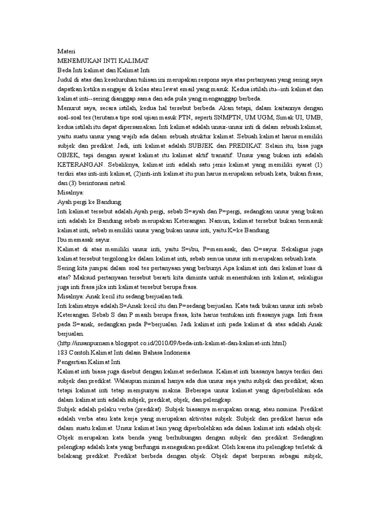 Kalimat Inti | PDF | Seni & Disiplin Bahasa