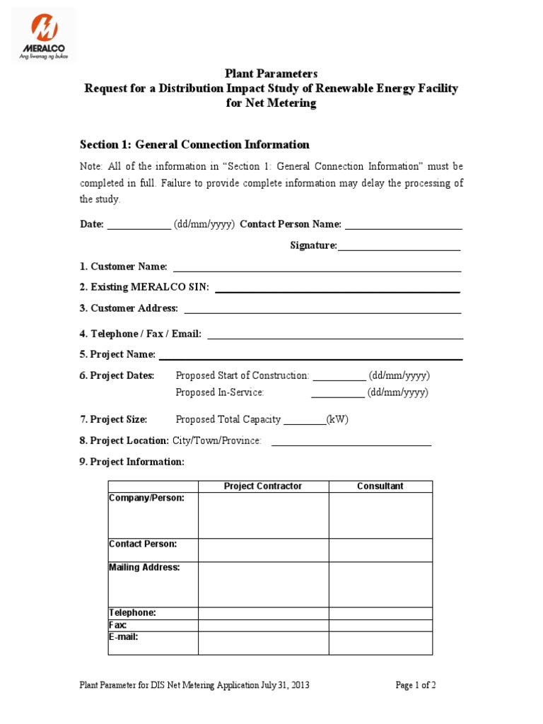 Plant Parameters Form Net Metering | PDF | Power Inverter | Transformer