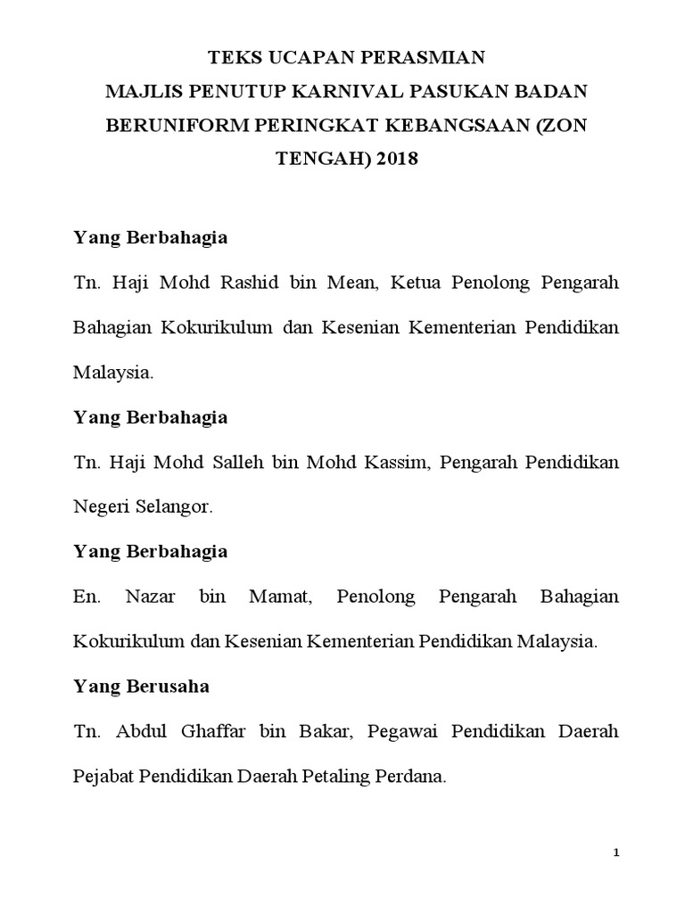 TEKS UCAPAN PERASMIAN PBB | PDF