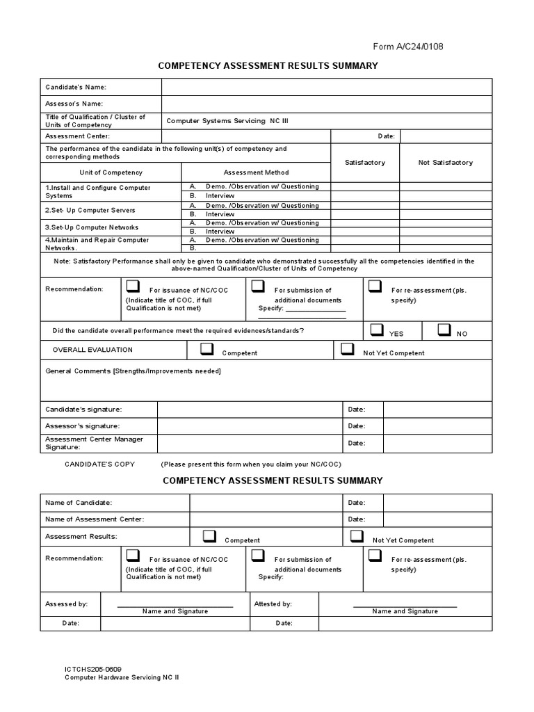 Competency Assessment Results Summary: Form A/C24/0108 | PDF | Computer Engineering | Computing