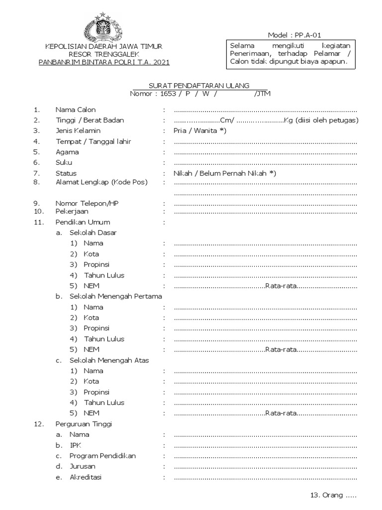 Daftar Ulang Ba Ptu | PDF