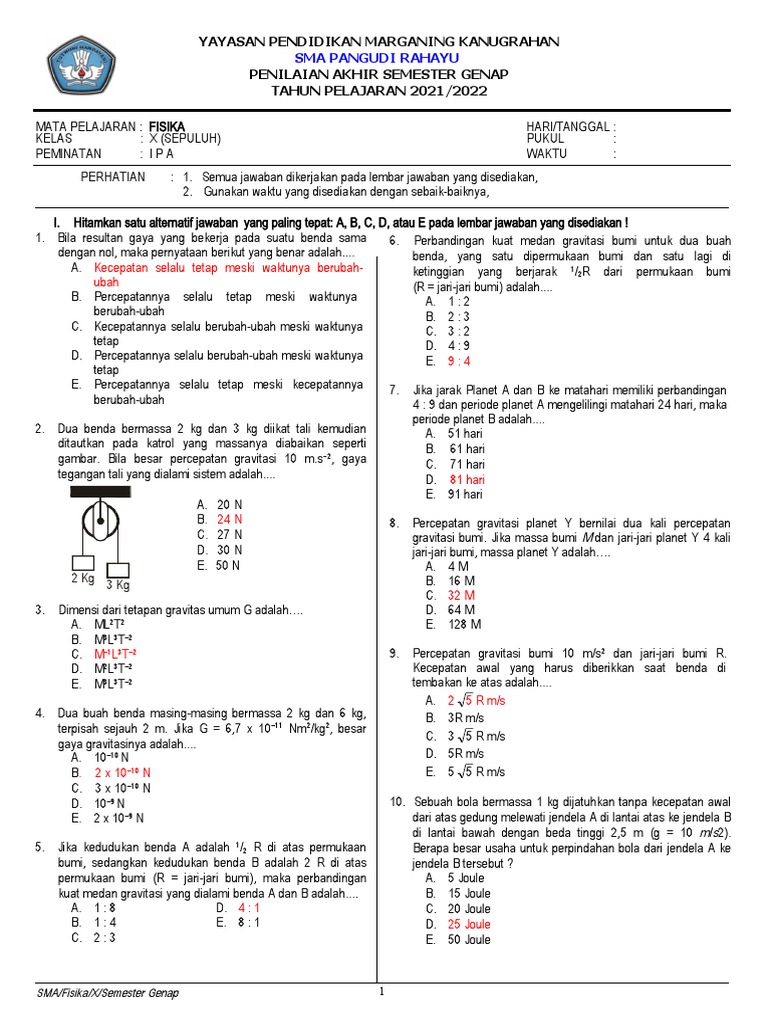 Soal PAT Fisika Kelas X K13 | PDF