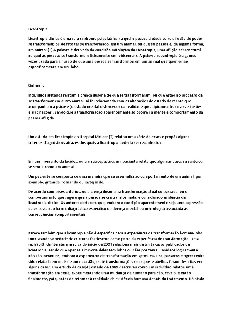 Licantropia clínica: Uma rara síndrome psiquiátrica de ilusão ou ...
