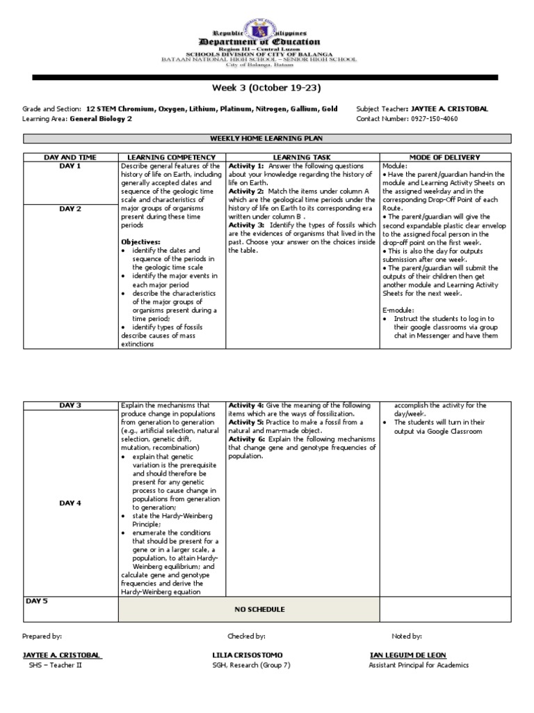 General Biology 2 Week 2 Modular WHLP sample | PDF | Genetics ...