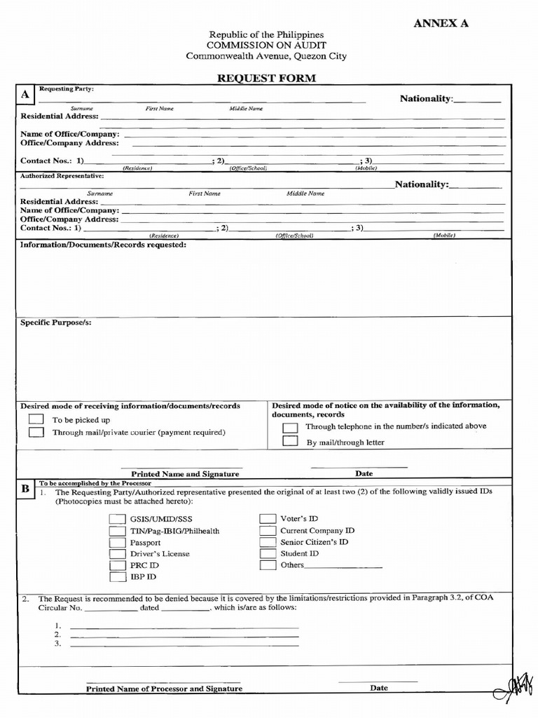 COA C2013-006 AnnexA Request Form | PDF