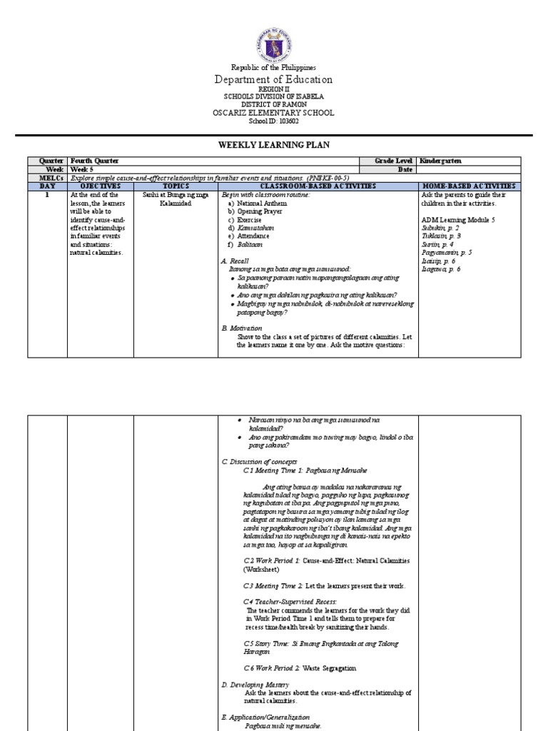 Kindergarten WLP-Q4-Week 5 Asf | PDF