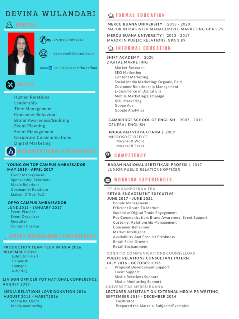 Devina Wulandari - CV | PDF | Marketing | Public Relations
