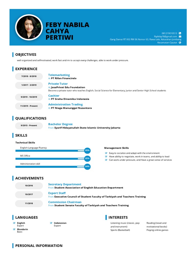 CV Feby Nabila | PDF | Behavior Modification | Learning