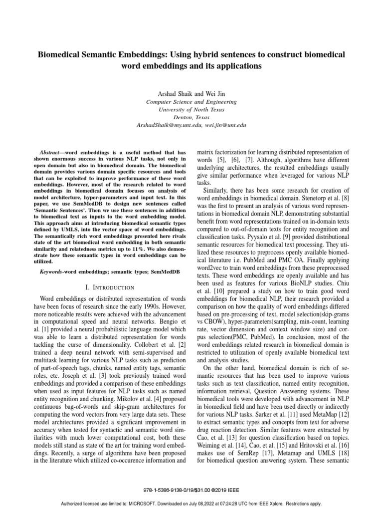 Biomedical Semantic Embeddings Using Hybrid Sentences To Construct Biomedical Word Embeddings ...