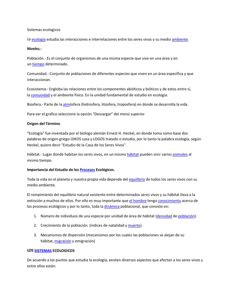 Sistemas Ecologicos | PDF | Ecología | Ecosistema