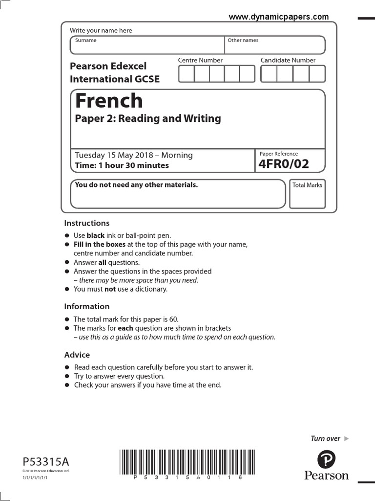 French: Paper 2: Reading and Writing | PDF