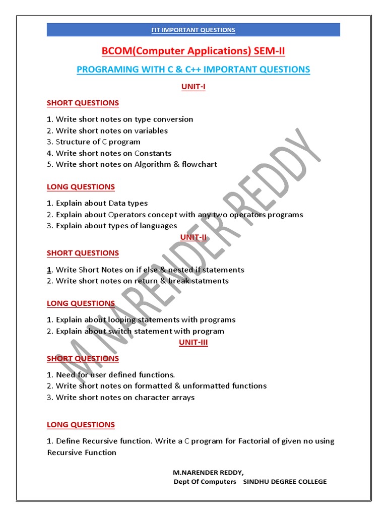 C & C++ Imp Questions | PDF