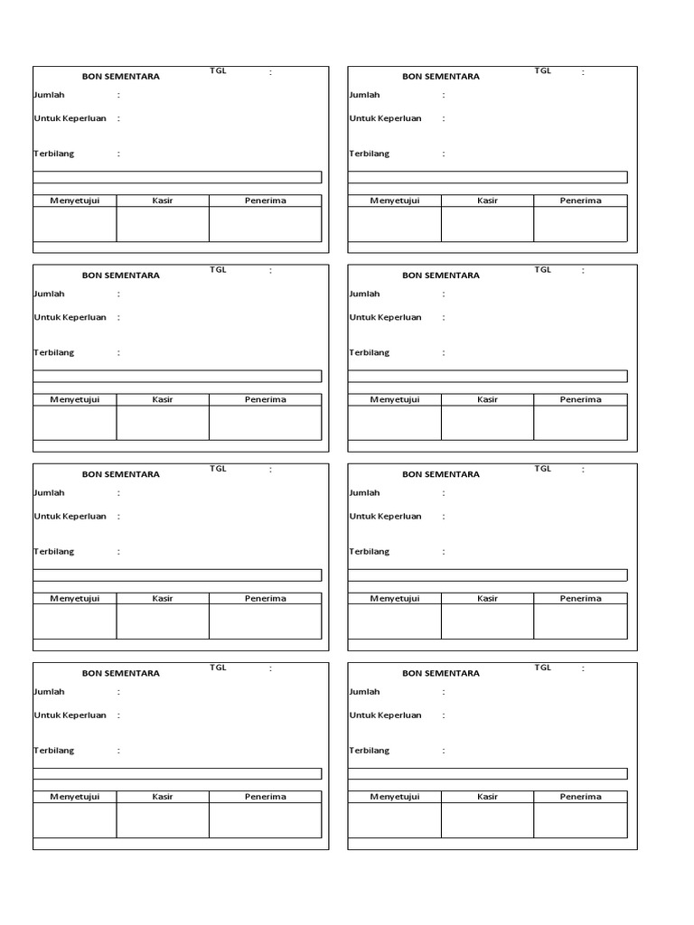 Form Bon Sementara | PDF