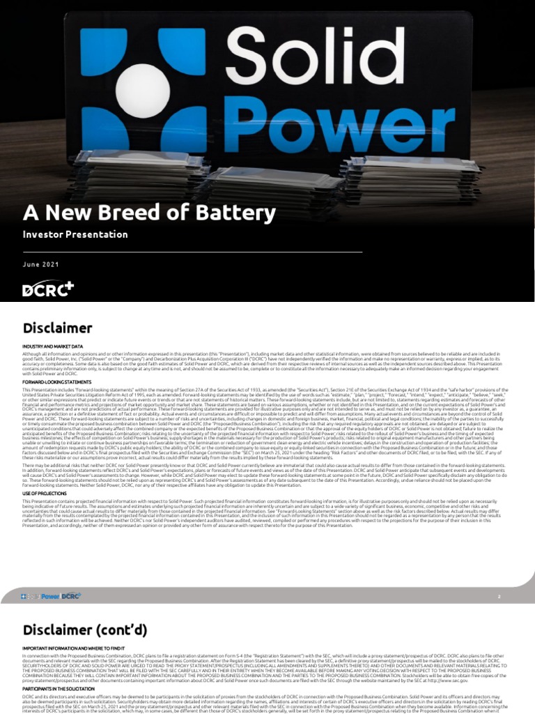 A New Breed of Battery: Investor Presentation | PDF | Business | Risk