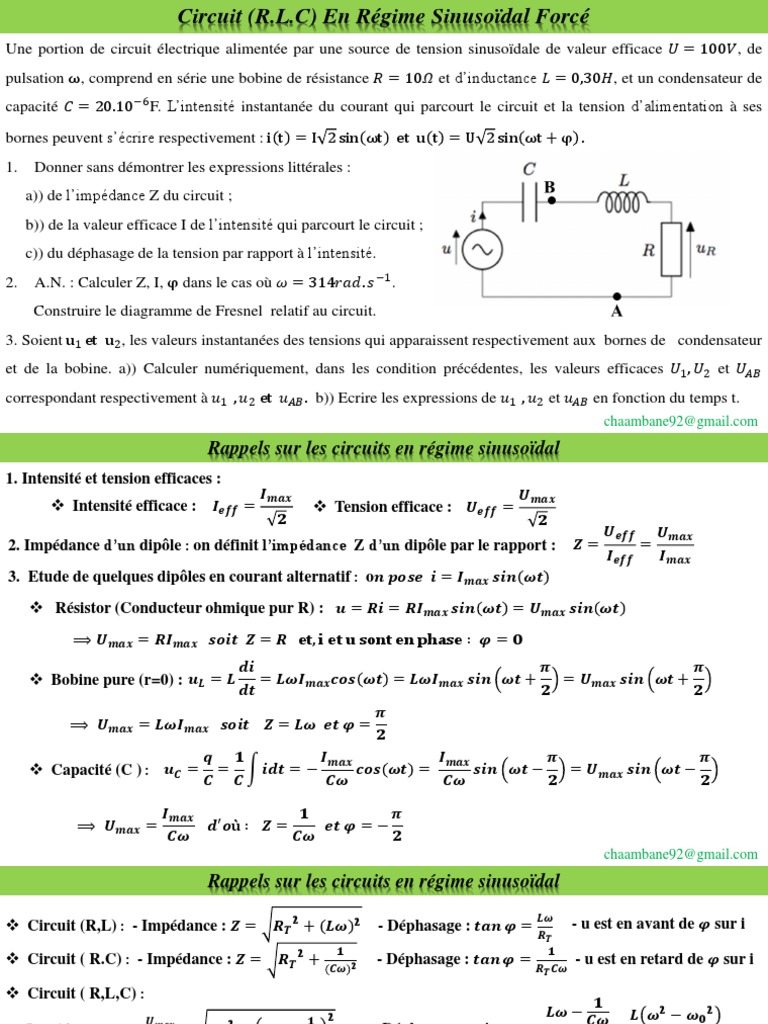 Exercice 1 (Circuit RLC) | PDF | Impédance (électricité) | Tension ...