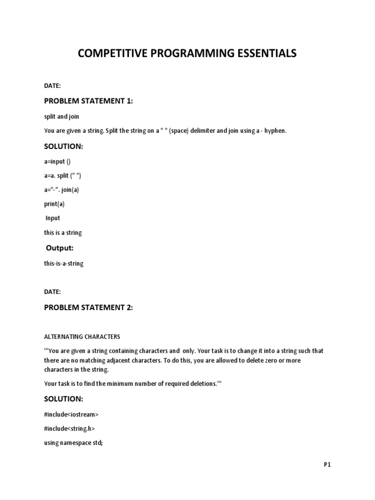 Competitive Programming Essentials: Problem Statement 1 | PDF | String (Computer Science ...