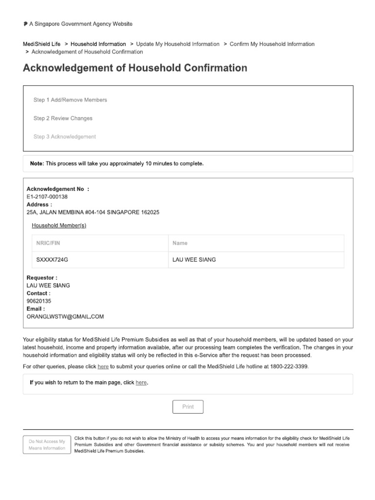 Acknowledgement of Household Confirmation | PDF