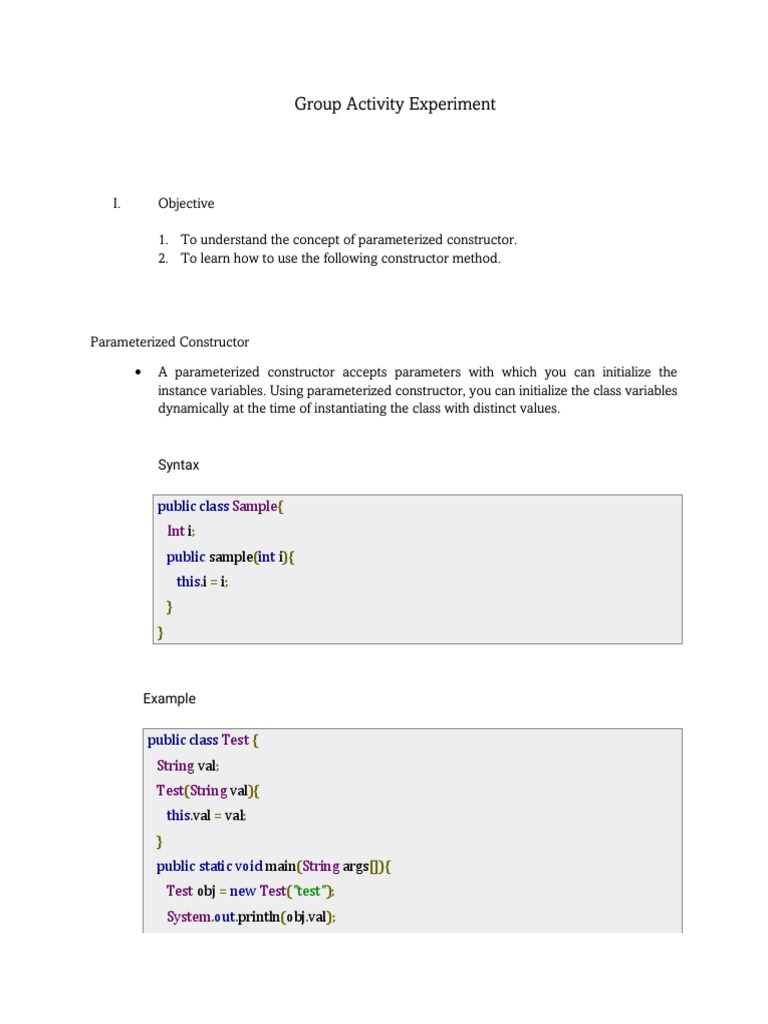Understanding Parameterized Constructors | PDF | Constructor (Object ...