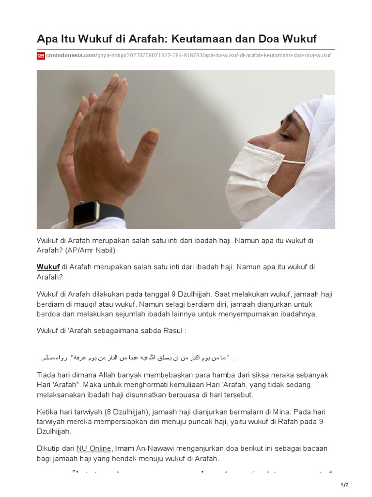 Apa Itu Wukuf Di Arafah Keutamaan Dan Doa Wukuf | PDF