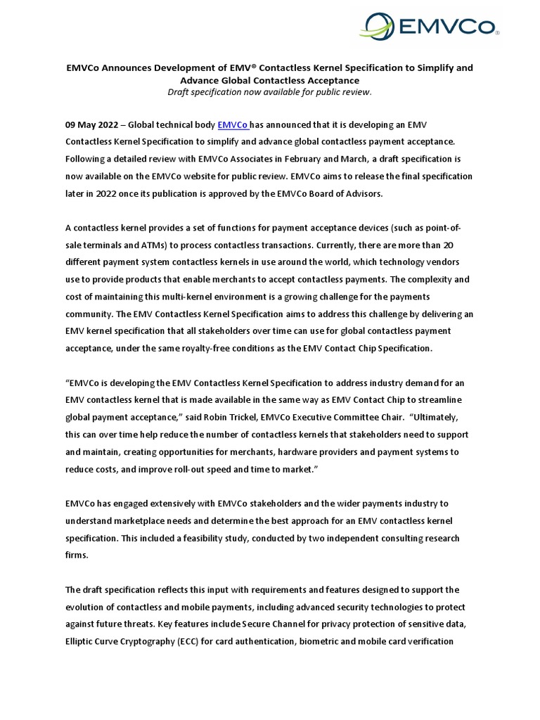 EMV Contactless Kernel PR FINAL | PDF | Emv | Smart Card