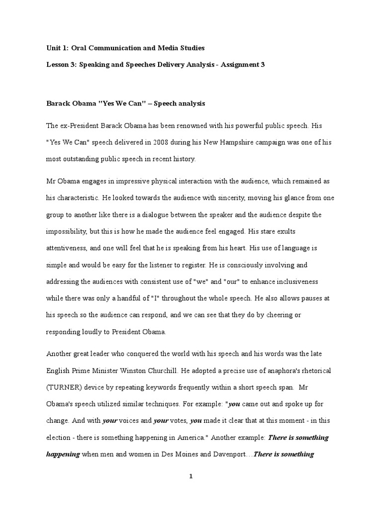 U1L3 Assignment 3 Speech Delivery Analysis FINAL REWORK 12012021 | PDF ...