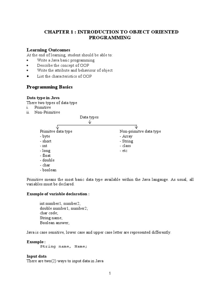 Learning Outcomes Chapter 1 Introduction To Object Oriented Programming Pdf Inheritance