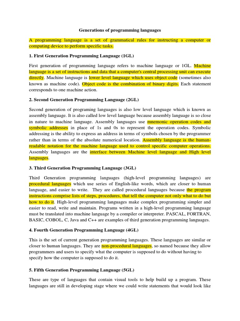 Generations of Programming Languages | PDF | Computer Programming ...