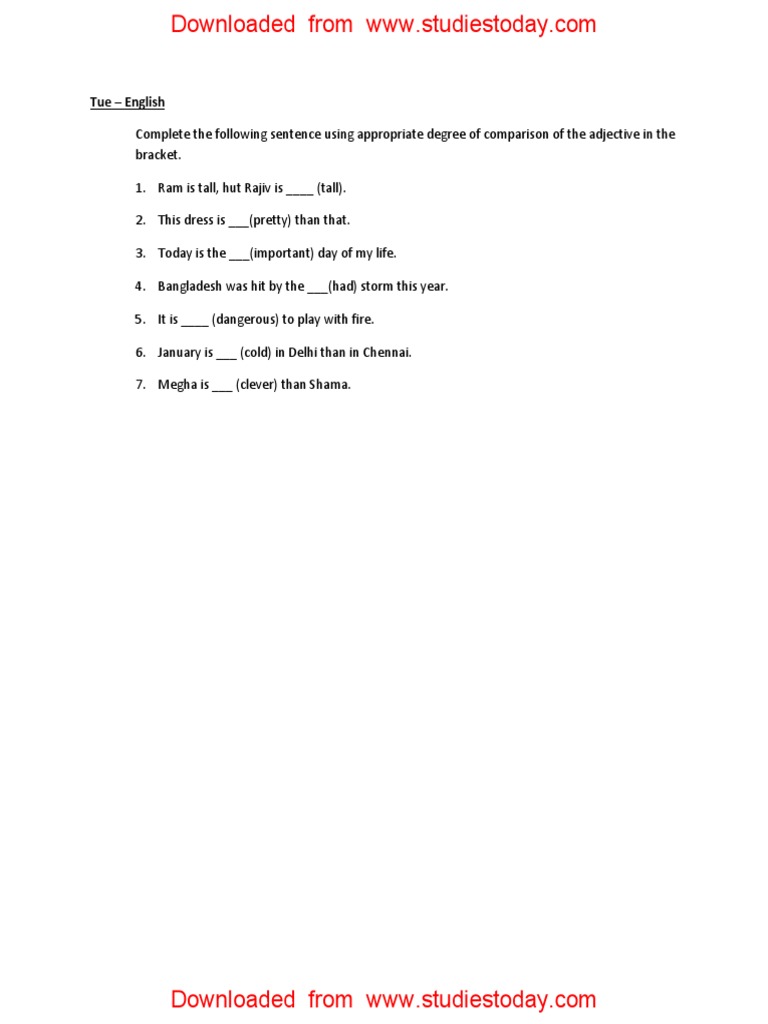 CBSE Class 7 English - Adjective | PDF