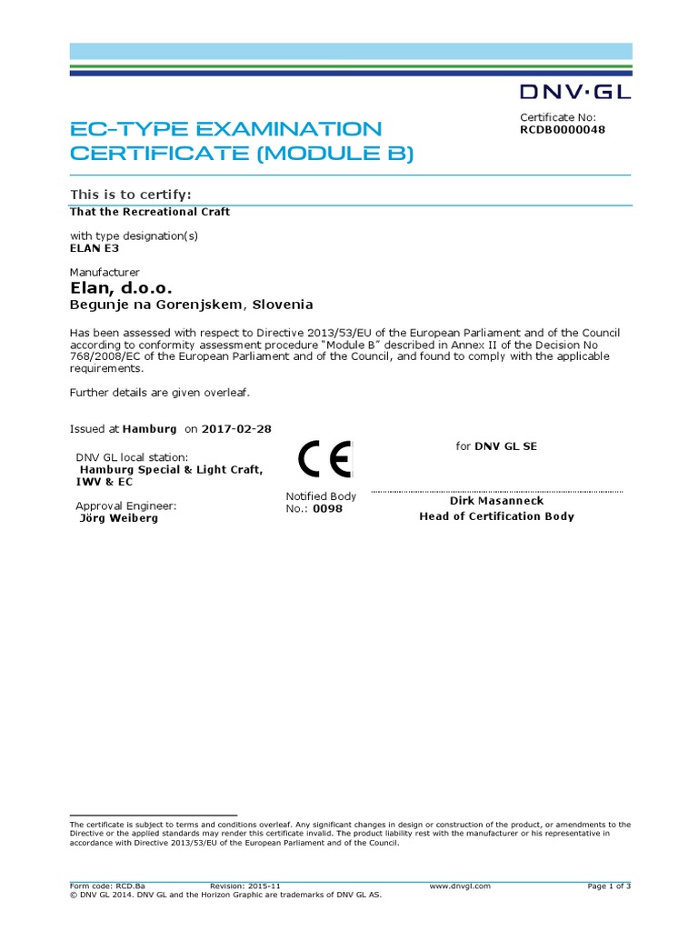 Ec-Type Examination Certificate (Module B) : Elan, D.O.O | PDF | Government