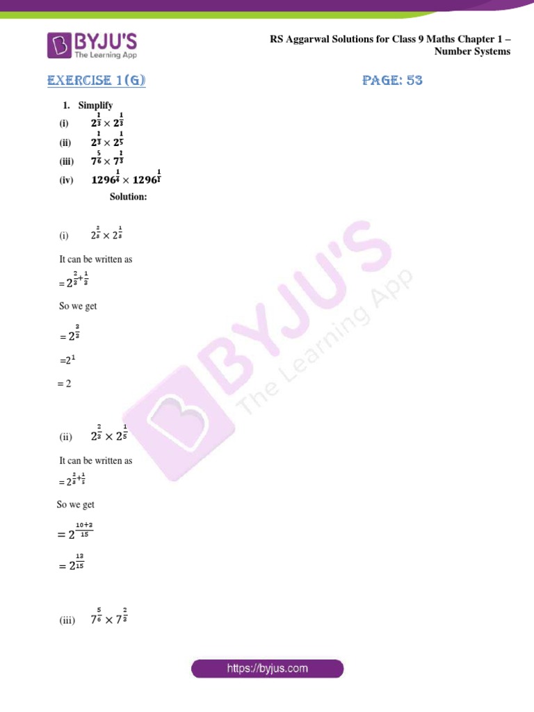 RS Aggarwal Sol Class 9 Maths Chapter 1 Ex 1G | PDF | Mathematics ...