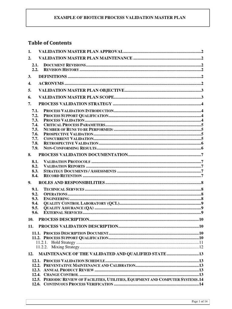 Stephen Galvin Biotech Process Validation Master Plan | PDF ...