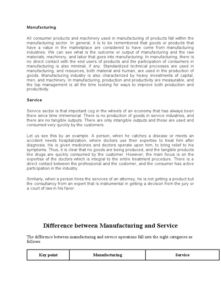 Difference Between Manufacturing and Service | PDF