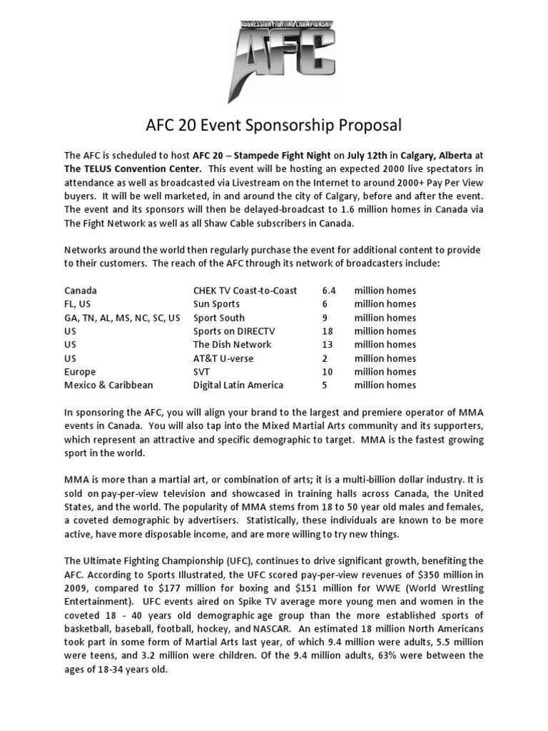 AFC 20 Event Sponsorship Proposal | PDF | Ultimate Fighting ...