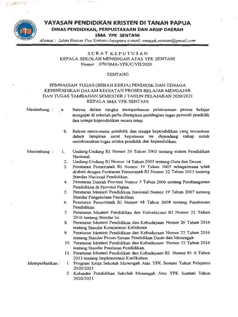SK Pembagian Jam Mengajar | PDF