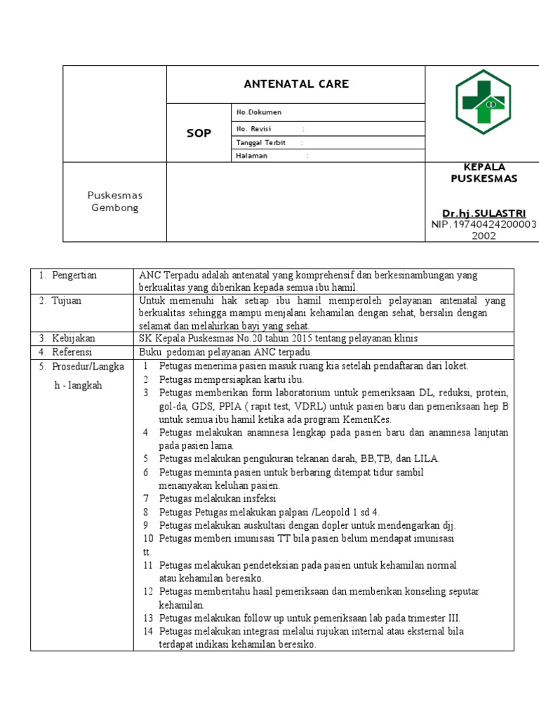 Antenatal Care Sop | PDF