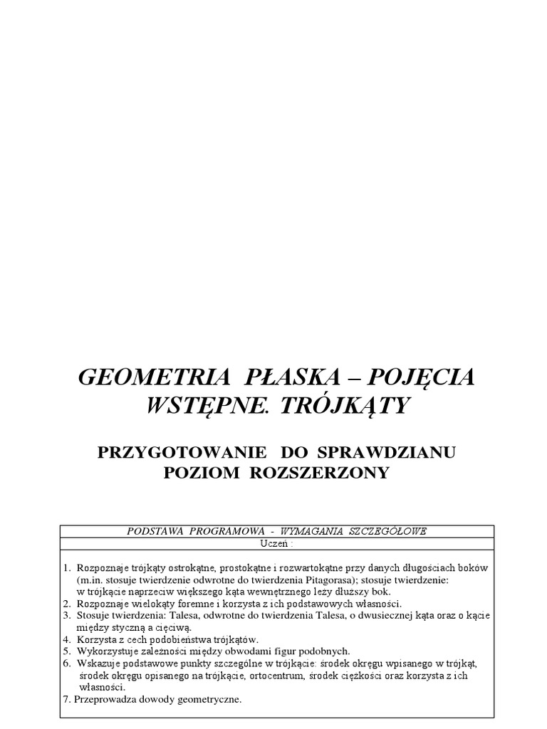 Geometria Plaska - Pojecia Wstepne. Trojkaty PR | PDF