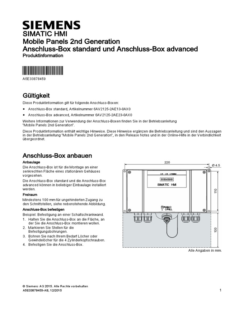 Hmi Connection Box Standard Advanced Installation Instructions en-US | PDF