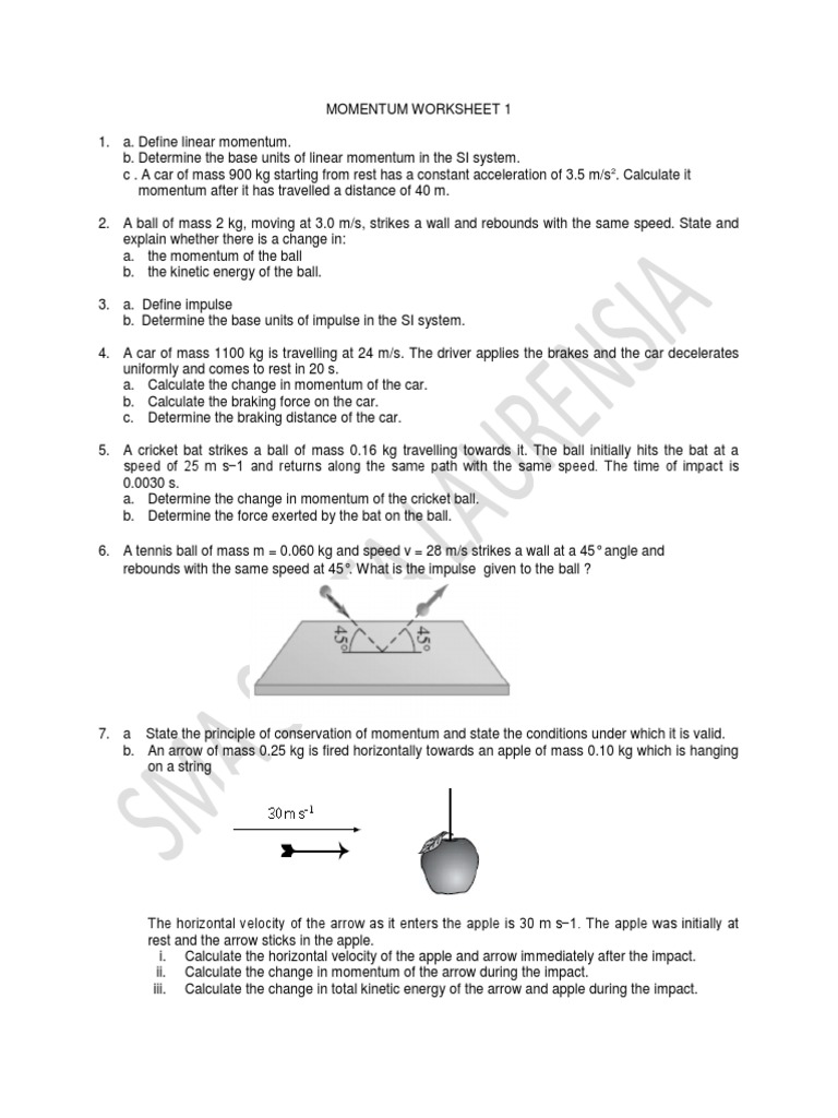Momentum Worksheet Exercises | PDF | Collision | Momentum